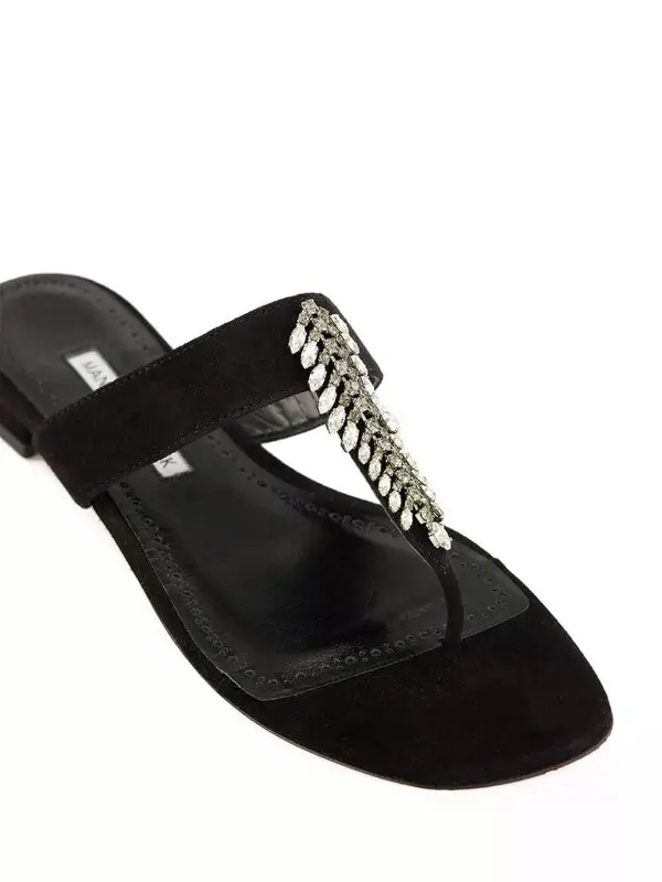 Manolo Blahnik Crystal-embellished Suede Flat Sandals