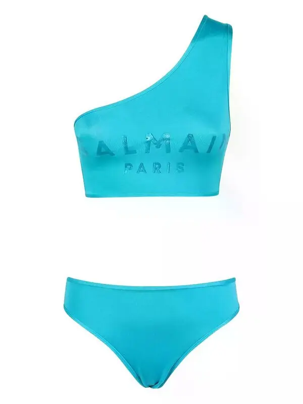 Balmain Logo-print One-shoulder Bikini - Blue