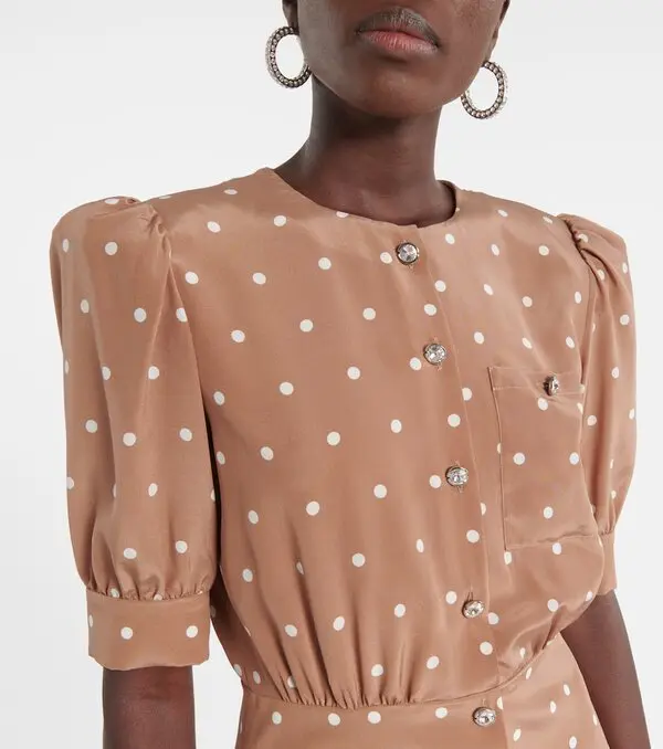 Alessandra Rich Pleated Polka-dot Silk Minidress - Brown