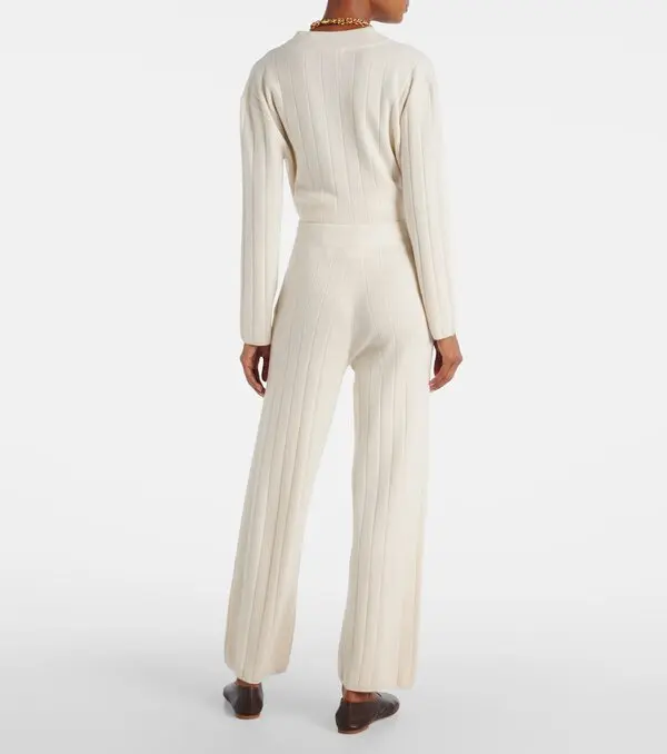 Max Mara Jardin Ribbed-knit Cashmere Sweatpants - White