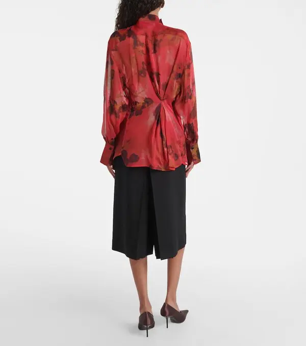 Victoria Beckham Draped Printed Silk Blouse