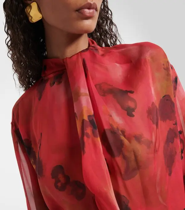 Victoria Beckham Draped Printed Silk Blouse