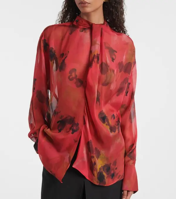 Victoria Beckham Draped Printed Silk Blouse