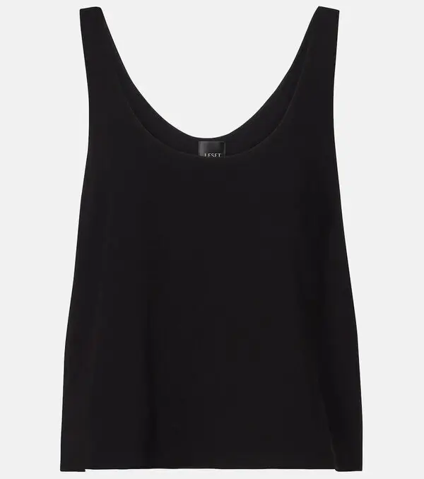 LESET Ari Cropped Crêpe Tank Top - Black