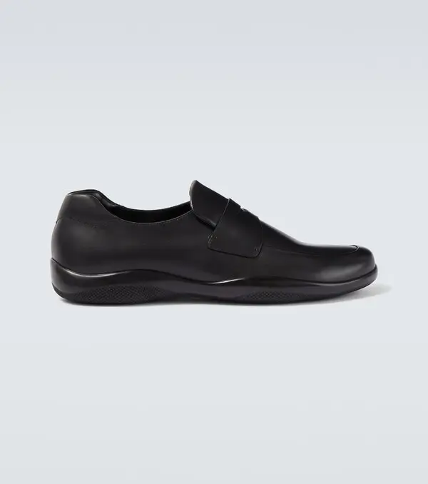 Prada Toblach Leather Penny Loafers - Black