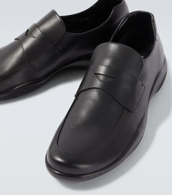 Prada Toblach Leather Penny Loafers