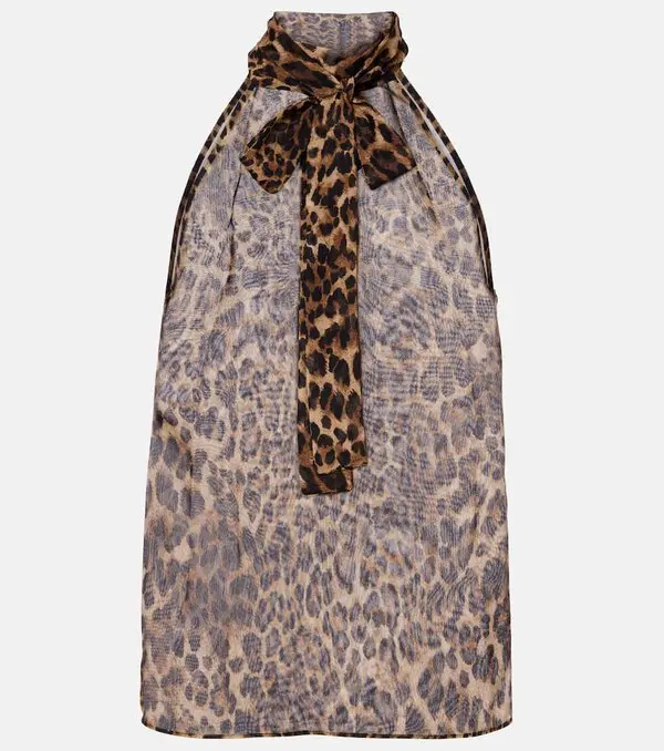 NILI LOTAN Alla Tie-neck Leopard-print Silk Top - Multicoloured