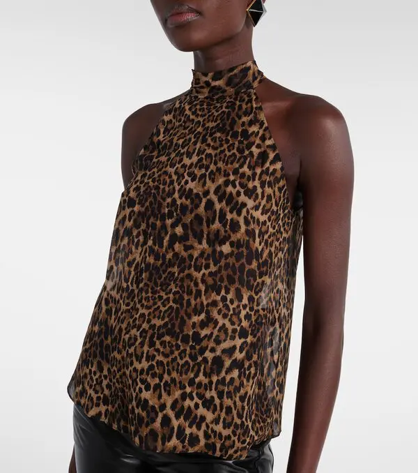 NILI LOTAN Alla Tie-neck Leopard-print Silk Top - Multicoloured