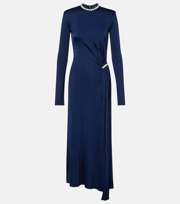 David Koma Crystal-embellished Gathered Midi Dress - Blue