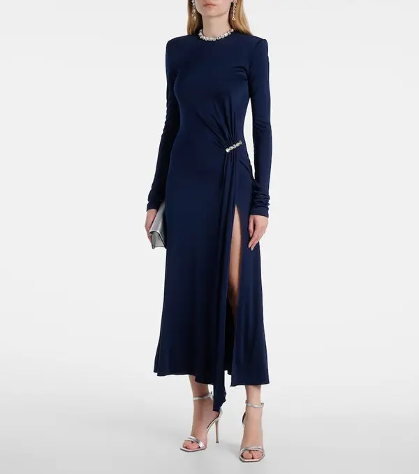 David Koma Crystal-embellished Gathered Midi Dress