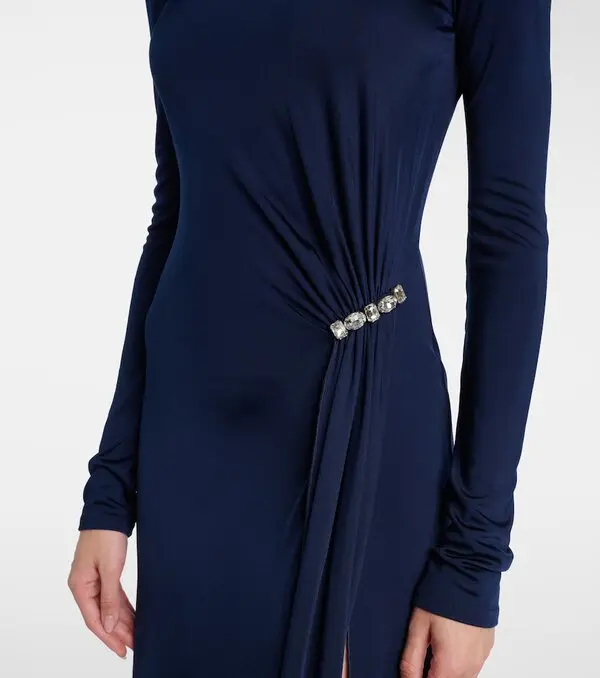 David Koma Crystal-embellished Gathered Midi Dress