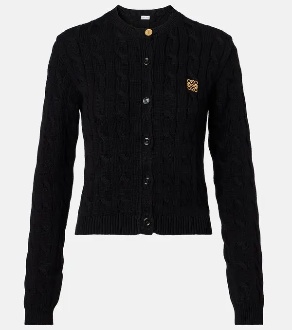 Buy Loewe Anagram Cable-knit Cotton Cardigan - Black At 40% Off
