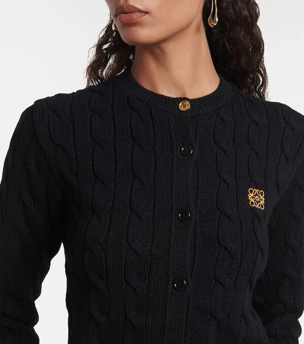 Loewe Anagram Cable-Knit Cotton Cardigan In Black - 40% Off