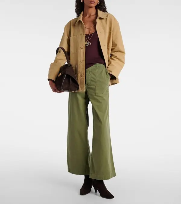 NILI LOTAN Leon Mid-rise Wide-leg Twill Pants - Green