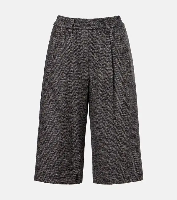 Brunello Cucinelli Herringbone Wool-blend Shorts - Grey