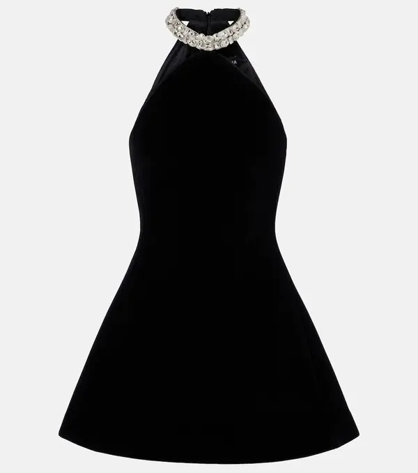 David Koma Crystal-embellished Halterneck Mini Dress - Black