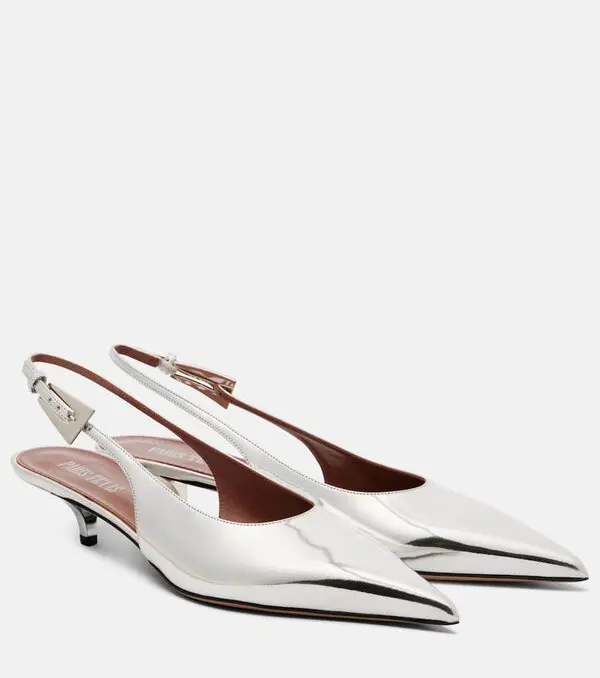 Paris Texas Jessica Mirrored Leather Slingback Pumps - Silver