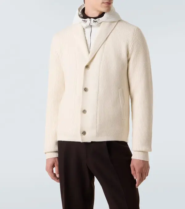 Herno Ribbed-knit Wool Cardigan - White