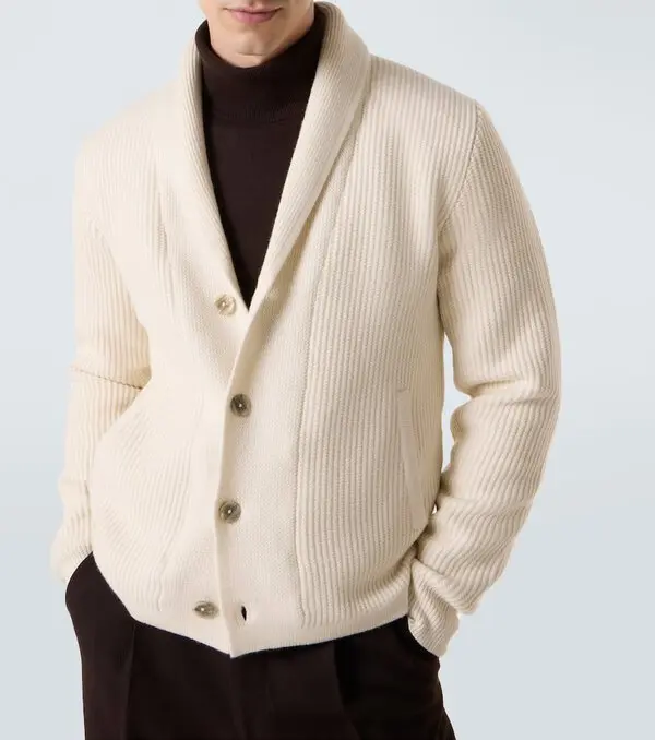 Herno Ribbed-knit Wool Cardigan - White