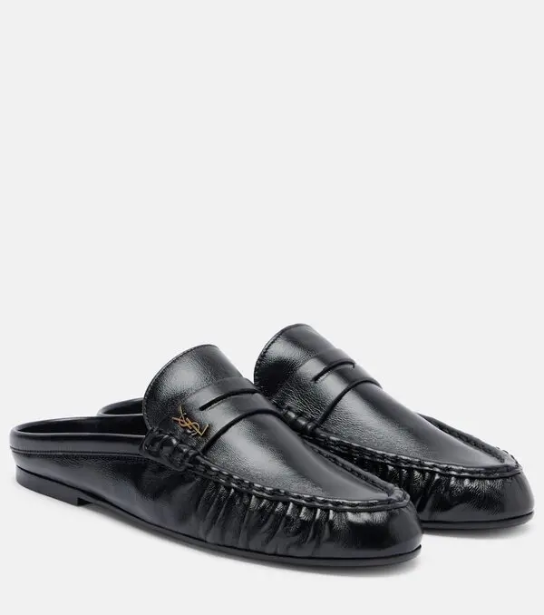 Saint Laurent Le Loafer Leather Mules - Black
