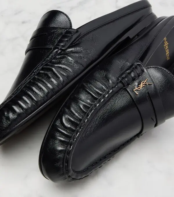 Saint Laurent Le Loafer Leather Mules - Black