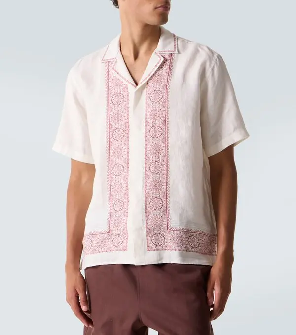 Orlebar Brown Maitan Printed Linen Bowling Shirt - White