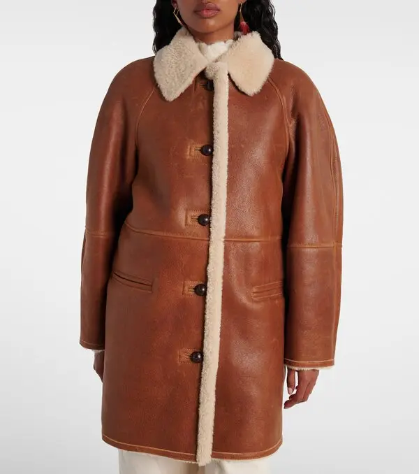 Isabel Marant Étoile Berthie Shearling-trimmed Leather Coat - Brown