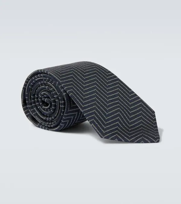 Giorgio Armani Chevron Silk Twill Jacquard Tie - Blue