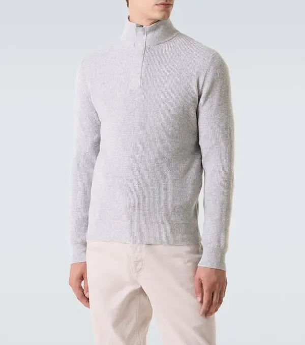 Canali Waffle-knit Wool And Cashmere Turtleneck Sweater - Grey