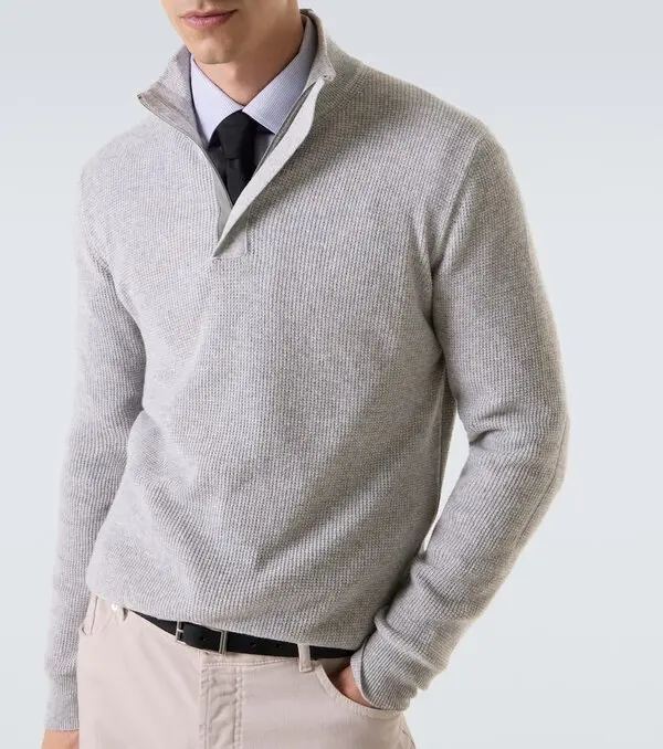 Canali Waffle-knit Wool And Cashmere Turtleneck Sweater - Grey