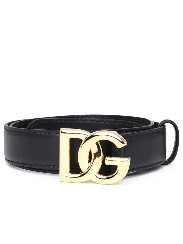 Dolce & Gabbana Leather Belt With Gold Tone Buckle - Black