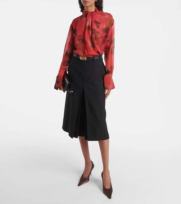 Victoria Beckham Draped Printed Silk Blouse