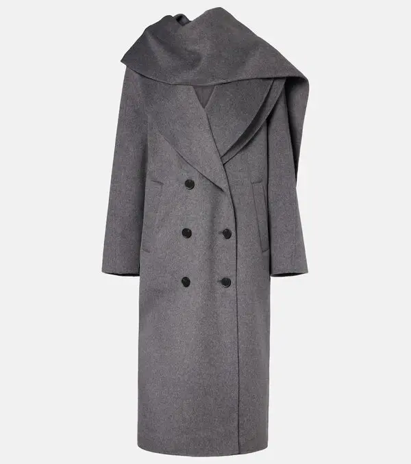RÓHE Scarf-detail Double-breasted Wool And Cashmere Coat - Grey