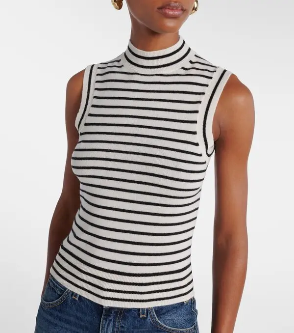 NILI LOTAN Masha Striped Cashmere Turtleneck Top