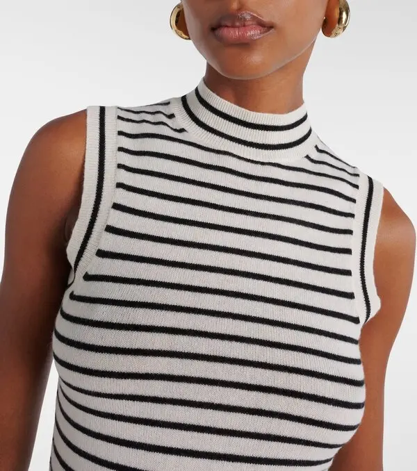 NILI LOTAN Masha Striped Cashmere Turtleneck Top