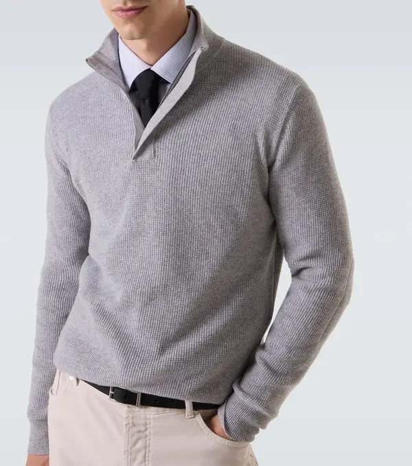 Canali Waffle-knit Wool And Cashmere Sweater - Grey