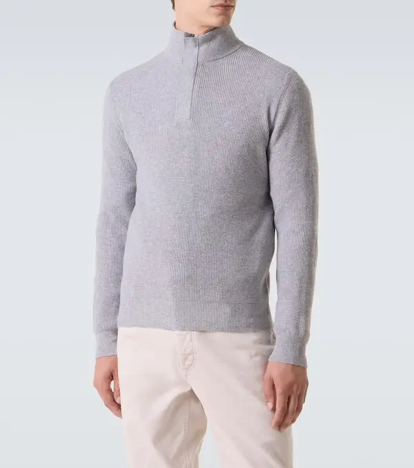 Canali Waffle-knit Wool And Cashmere Sweater - Grey