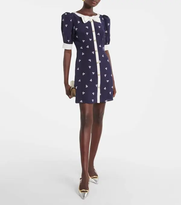 Alessandra Rich Polka-dot Silk Minidress - Blue