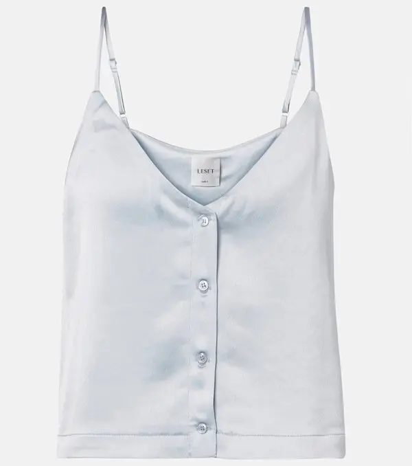 LESET Barb Button Satin Camisole - Blue