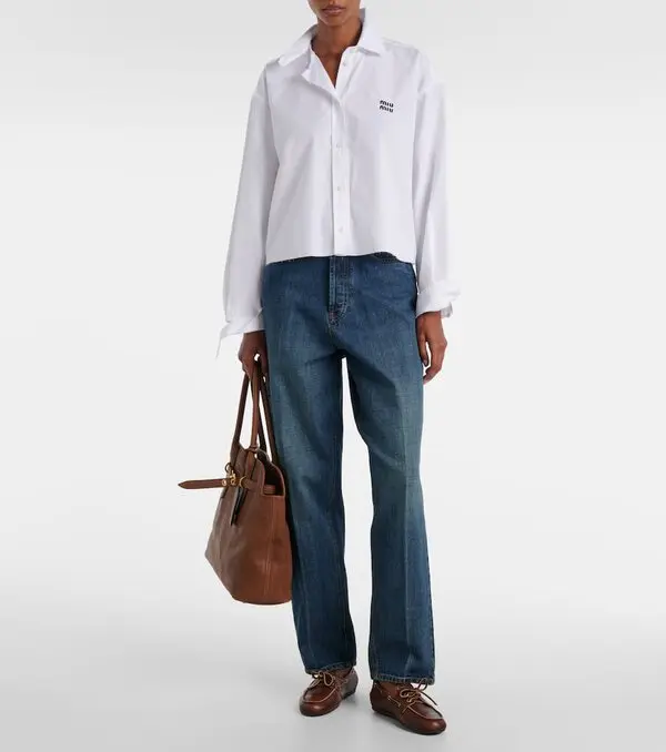 Miu Miu Cropped Cotton Poplin Shirt