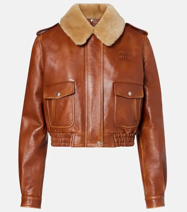 Miu Miu Shearling-trimmed Leather Jacket