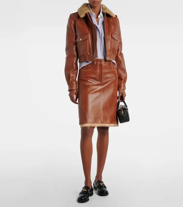 Miu Miu Shearling-trimmed Leather Jacket