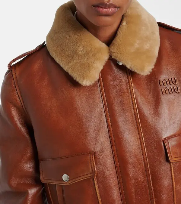 Miu Miu Shearling-trimmed Leather Jacket