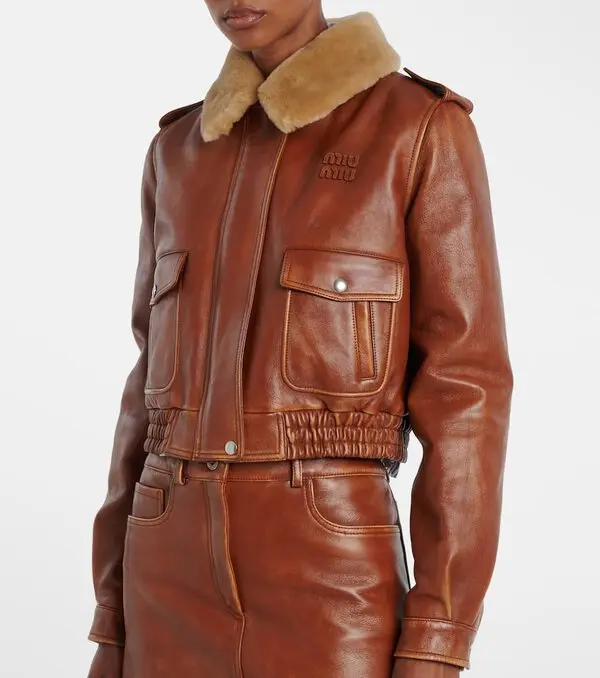 Miu Miu Shearling-trimmed Leather Jacket
