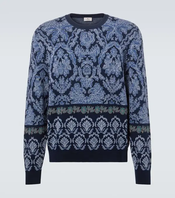 Etro Intarsia Cotton Sweater - Blue
