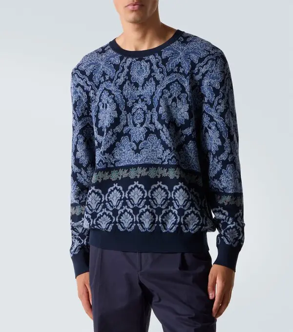 Etro Intarsia Cotton Sweater - Blue