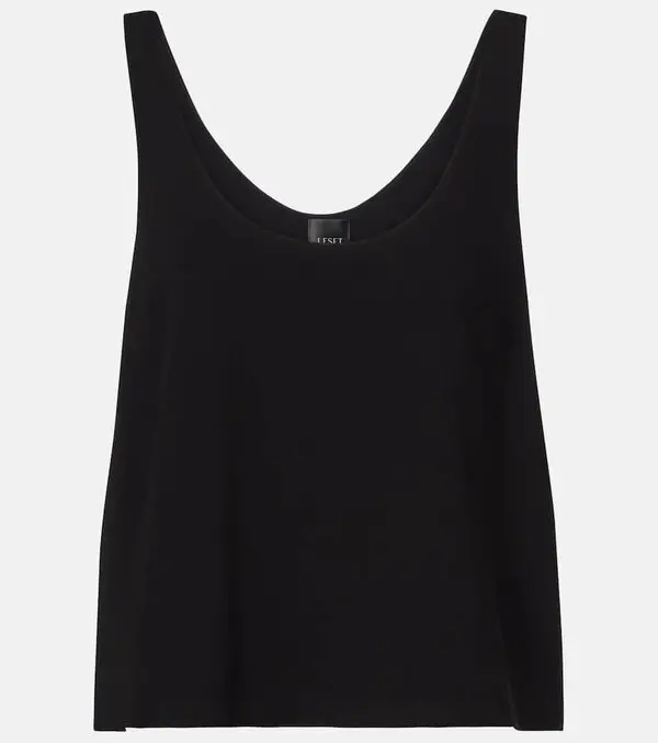 LESET Ari Cropped Crepe Tank Top - Black