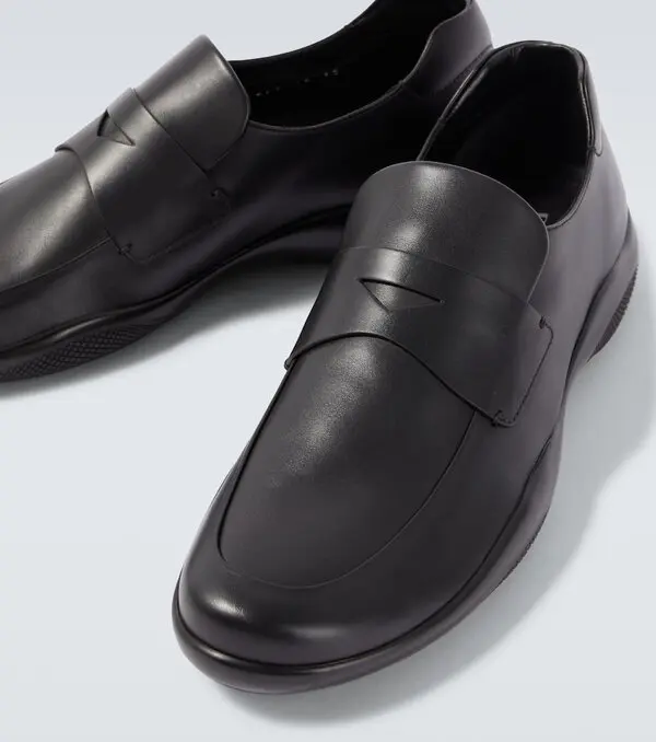 Prada Toblach Leather Penny Loafers