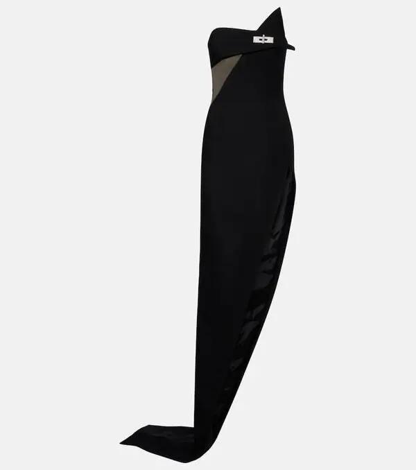 David Koma Cutout Asymmetric Wool-blend Gown - Black