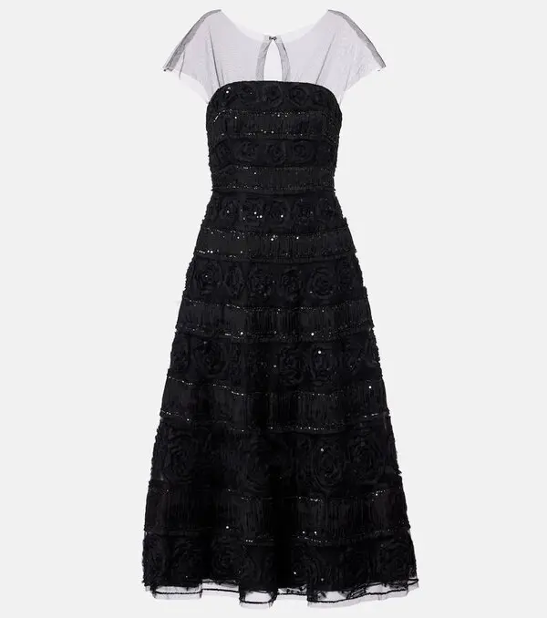 Carolina Herrera Floral-appliqué Sequin Gown
